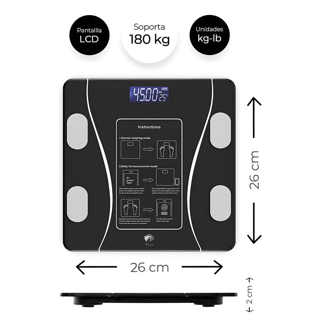 Báscula Electrónica Bluetooth Digital Inteligente De Baño color negro ...